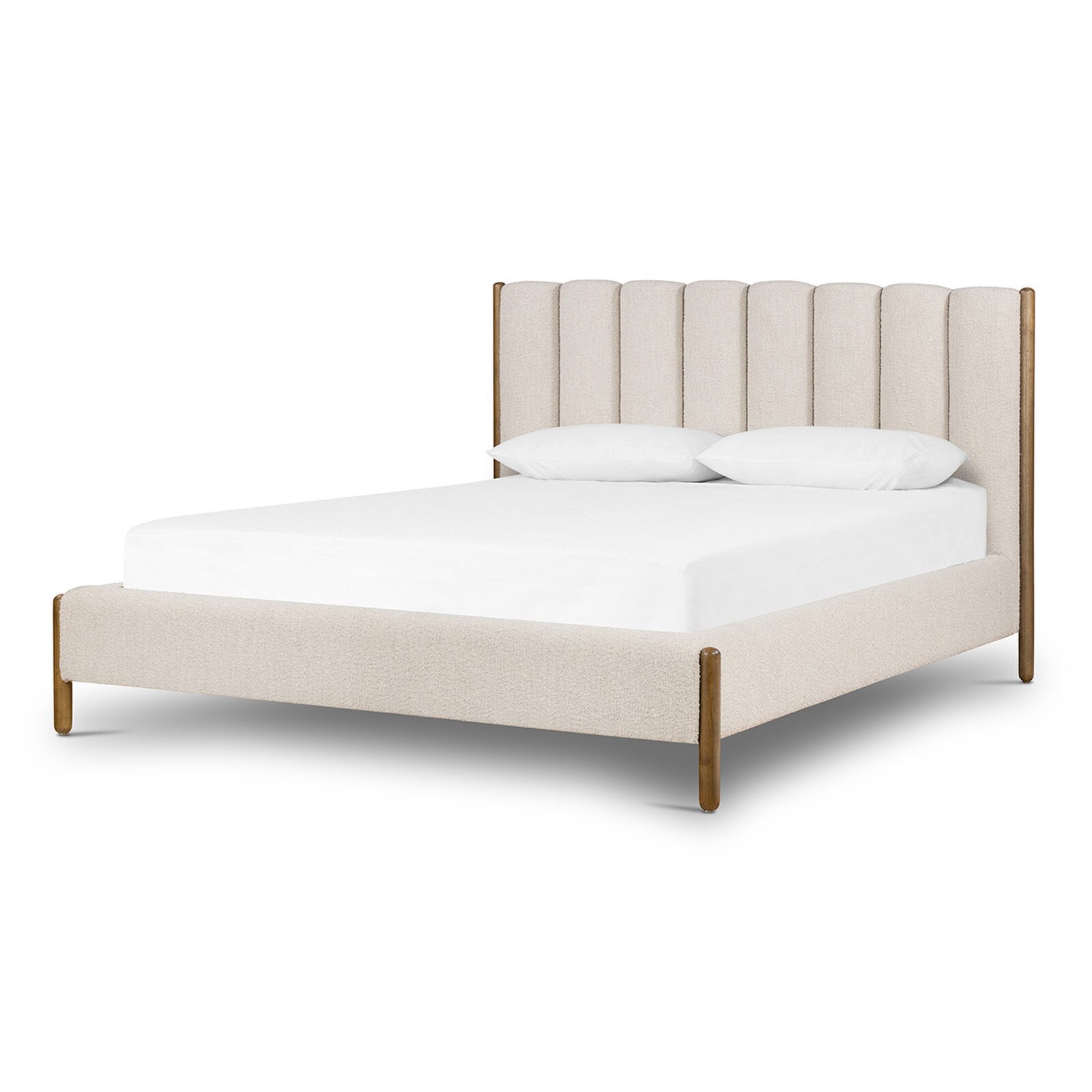Four Hands Emma Knoll Sand Parawood Queen Size Upholstered Bed