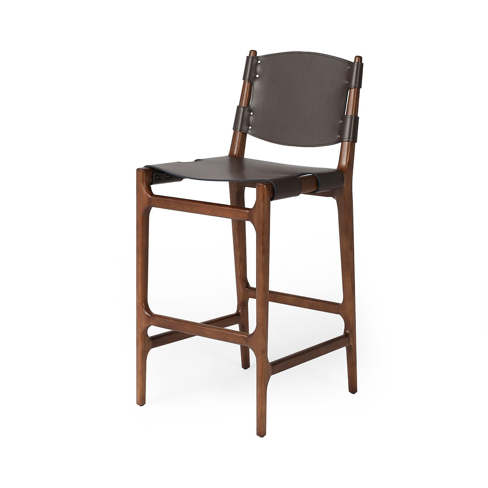 43" Four Hands Joan Espresso Leather Blend Bar Stool
