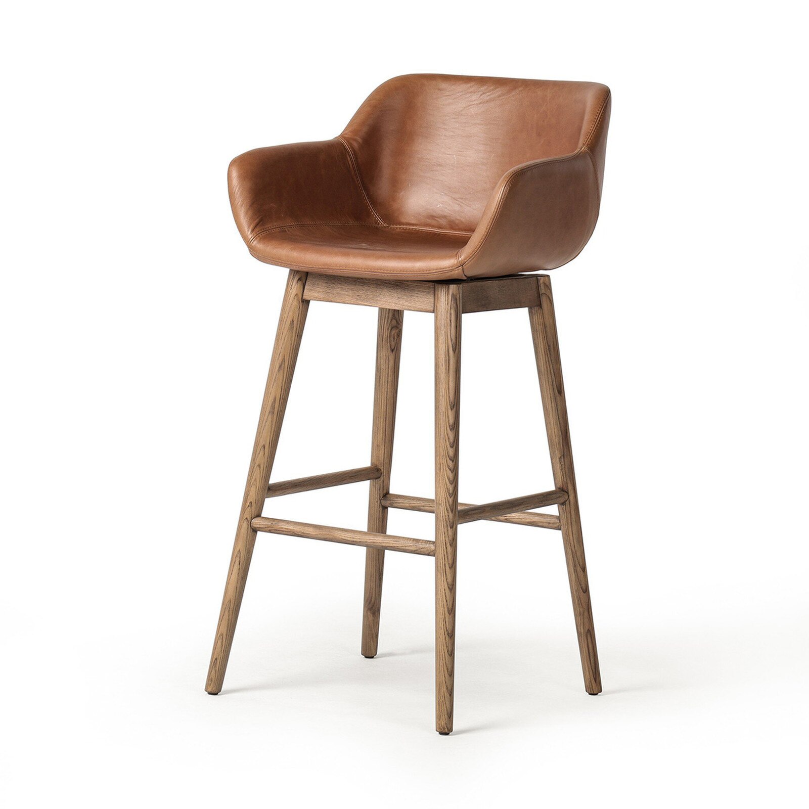 Four Hands 41" Hannah Swivel Top Grain Leather Bar Stool - Sonoma Chestnut