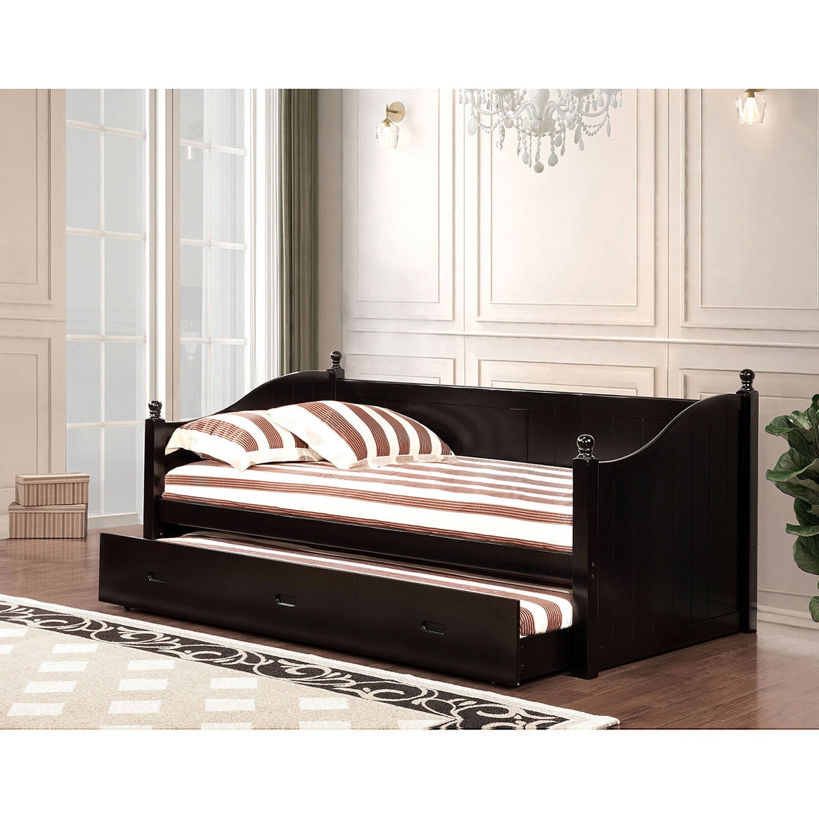 Furniture of America Walcott Black Solid Wood Daybed with Twin Trundle