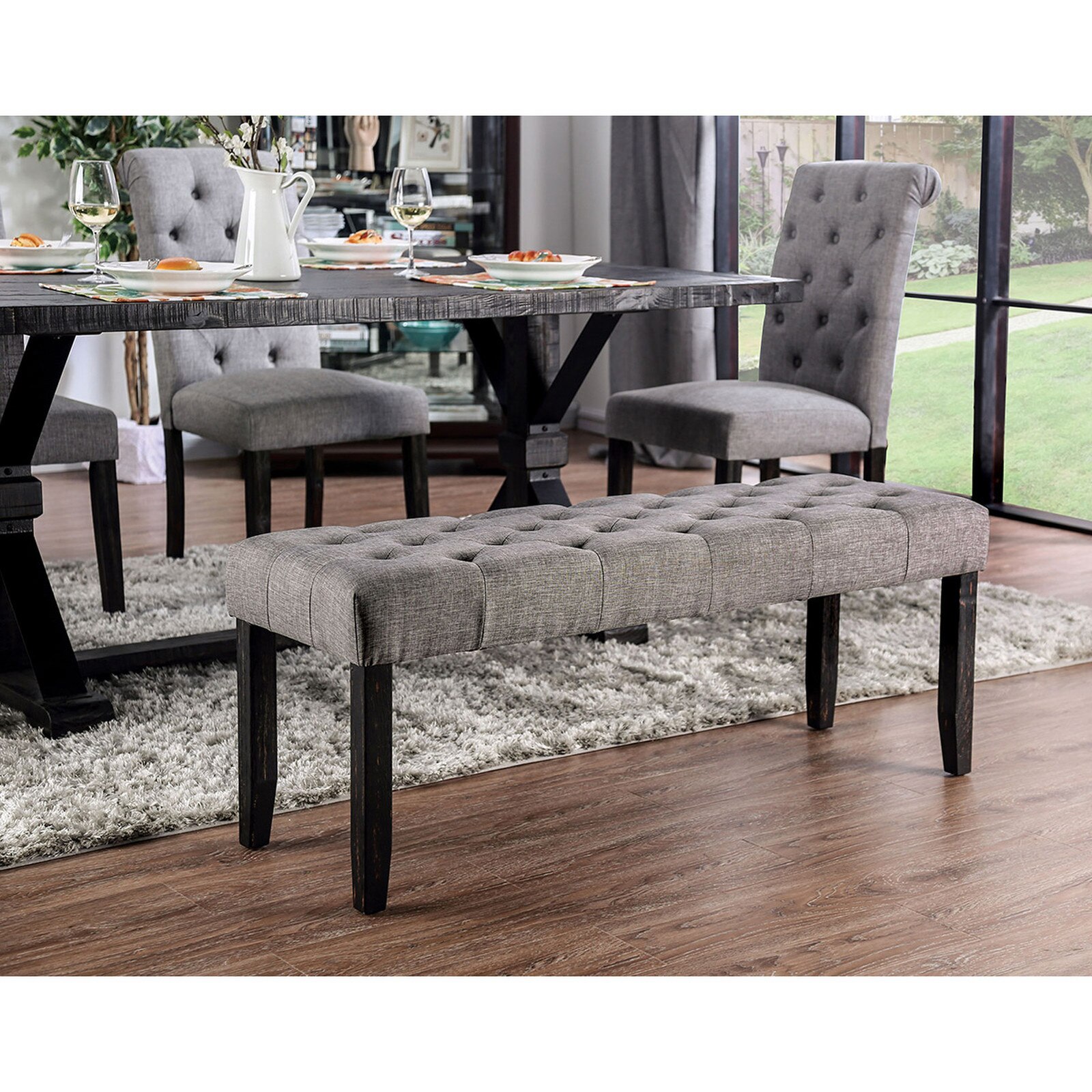 Furniture of America 48" Alfred Linen-Like Fabric Accent Bench