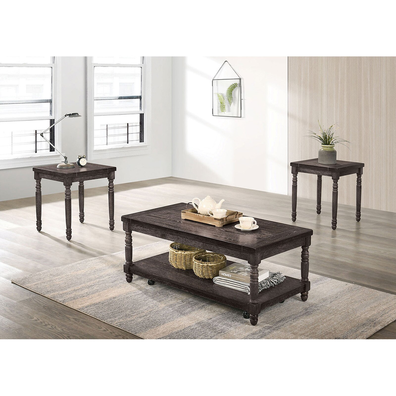 Furniture of America 23" Monango Solid Wood Coffee Table with 2-End Tables