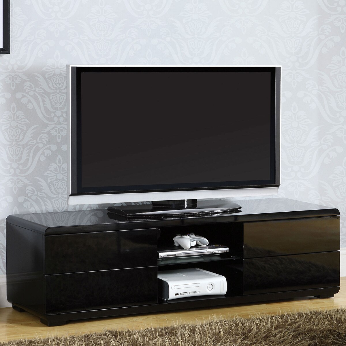 Furniture of America 59 x 16 Cerro Black Lacquer TV Console Cabinet