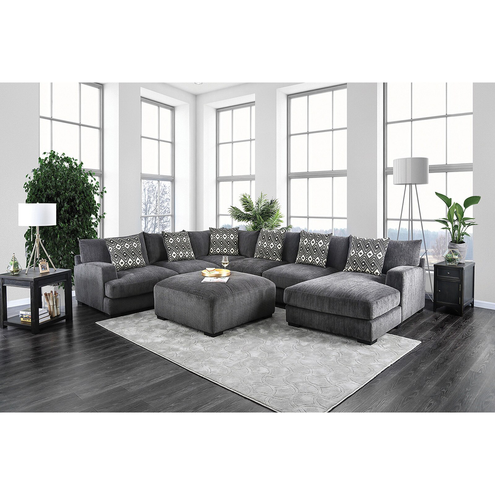 Furniture of America Kaylee U-Shaped Right Chaise Gray Sectional with ...