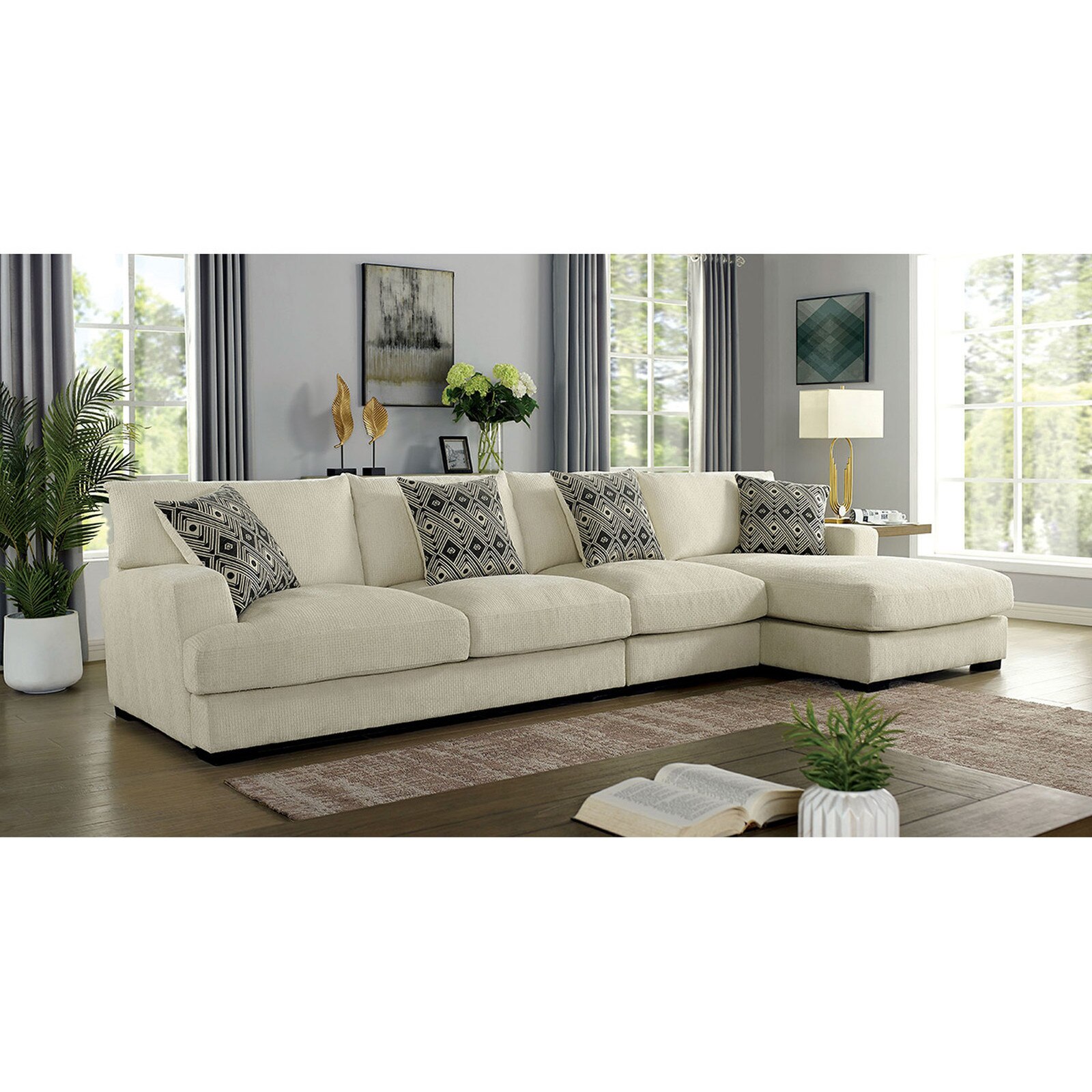 Furniture of America Kaylee Large L-Shaped Beige Right Chaise Sectional