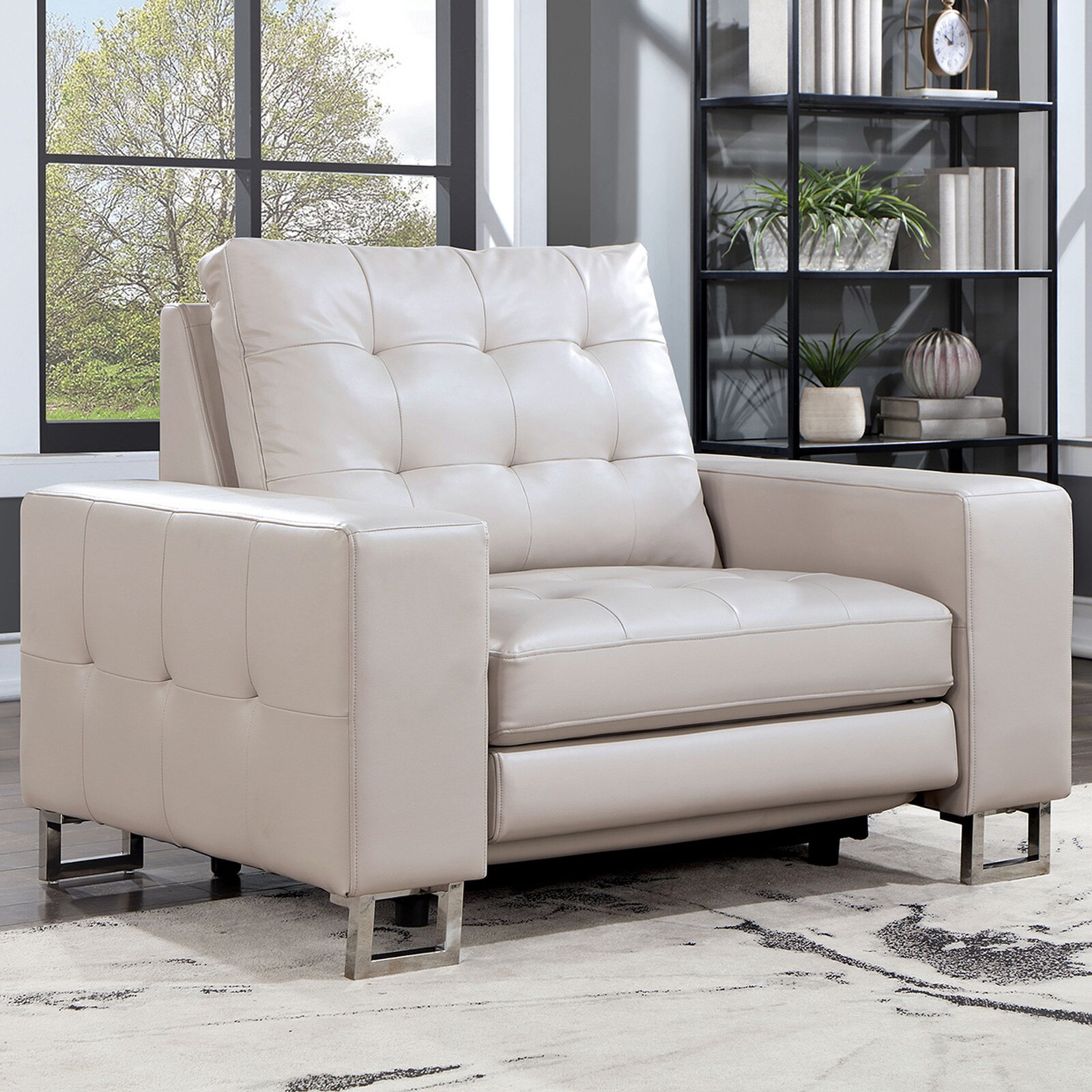 Furniture of America Abberton Contemporary Beige Leatherette Chair
