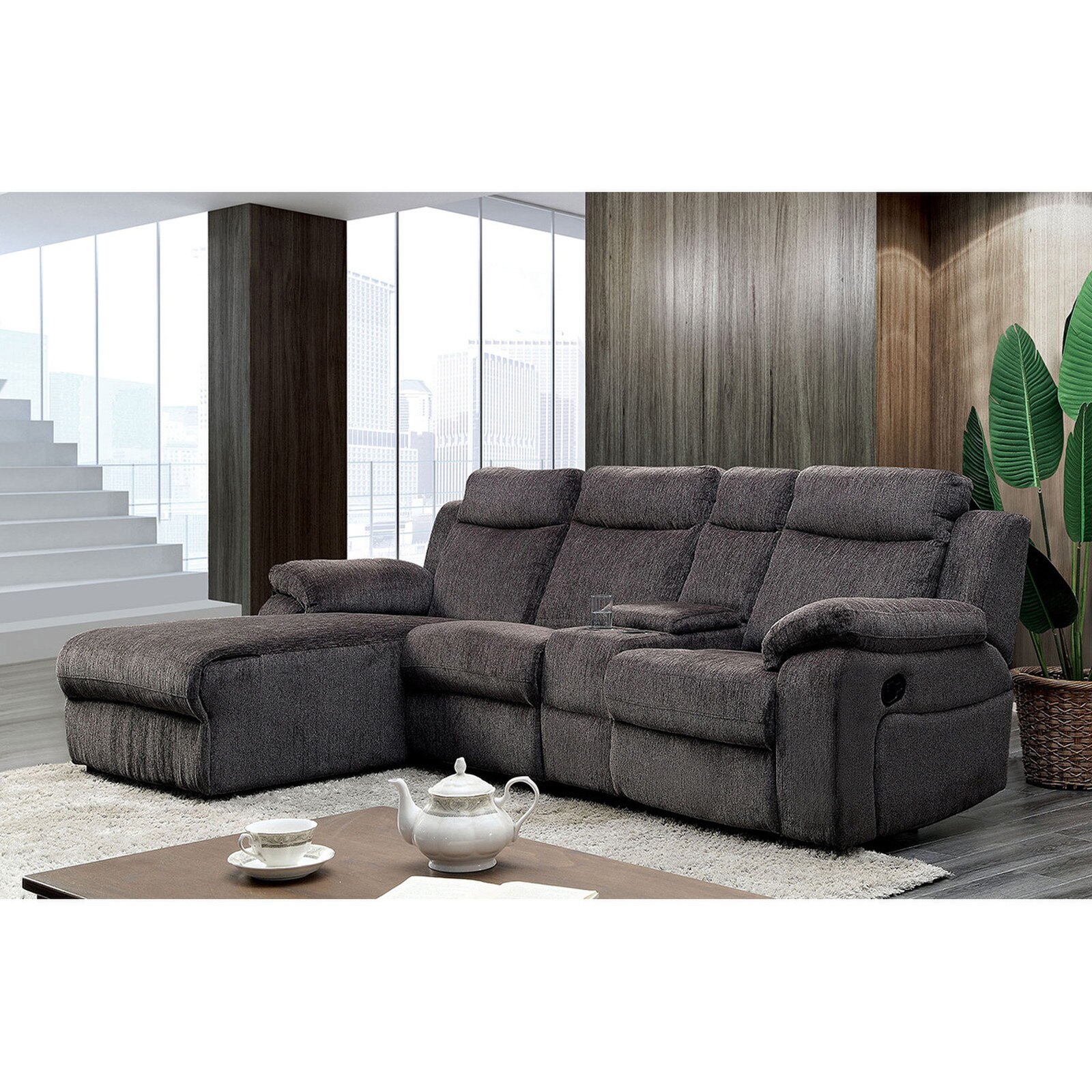 Furniture of America Kamryn Warm Gray Sectional with Console