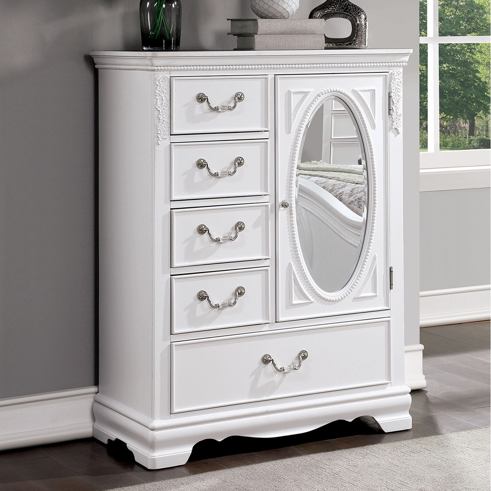 Furniture of America 36" x 48" Alecia White Solid Wood Armoire Cabinet