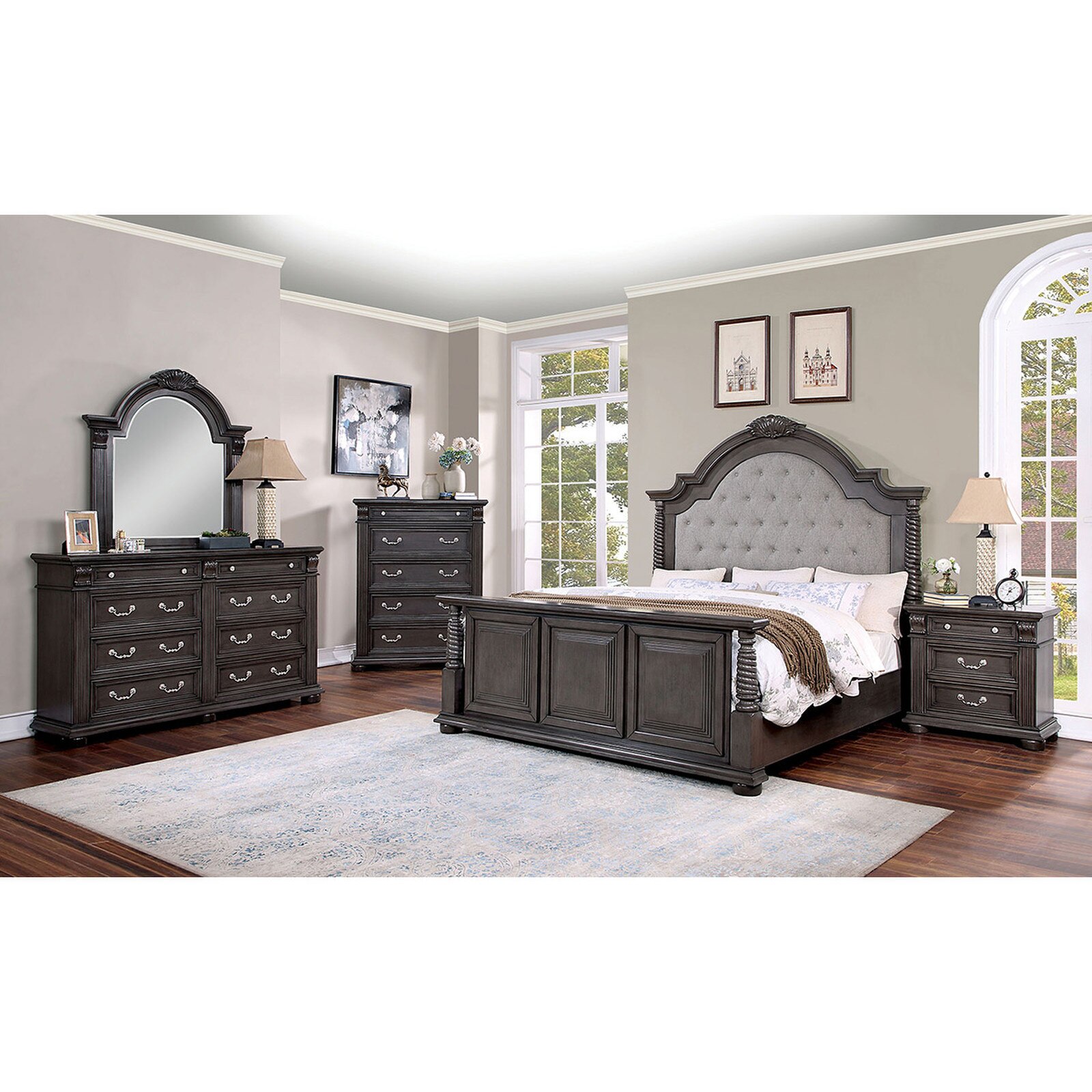Furniture of America Esperia Fabric Eastern King Size Upholstered Bed