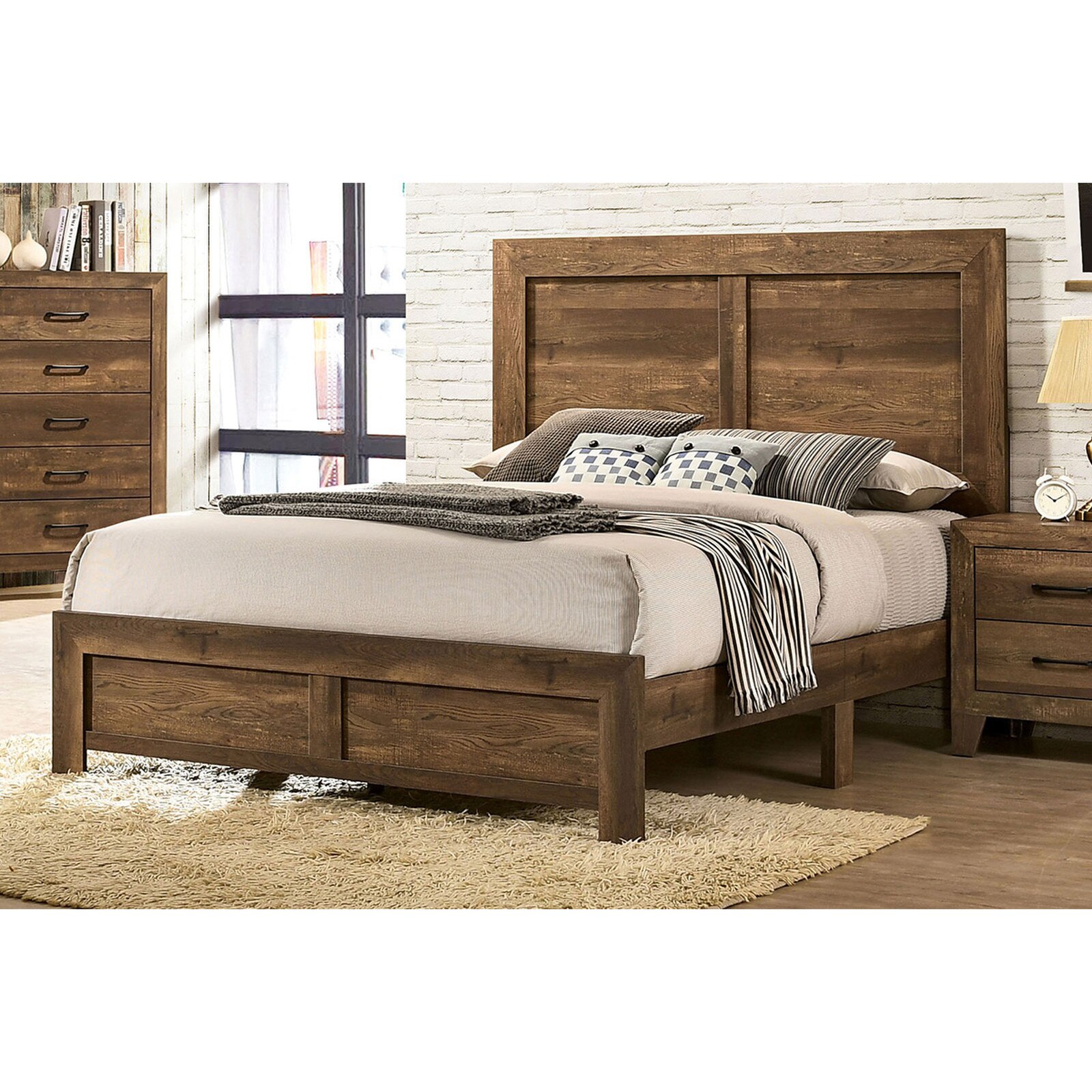 Furniture of America Wentworth Faux Wood Veneer Full Size Upholstered Bed