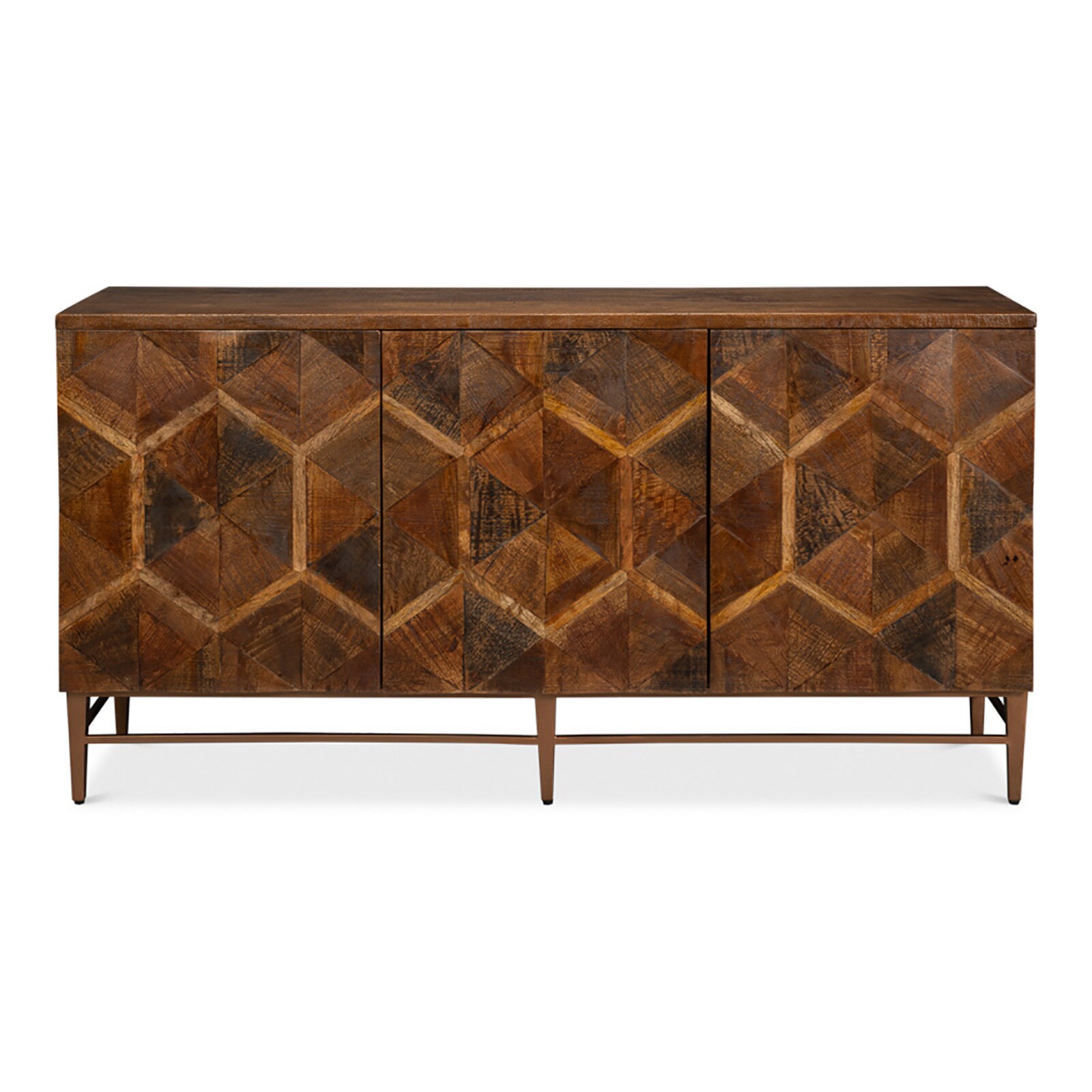 Sarreid 72" x 37" 3-Door Geo Mango Wood Sideboard Cabinet