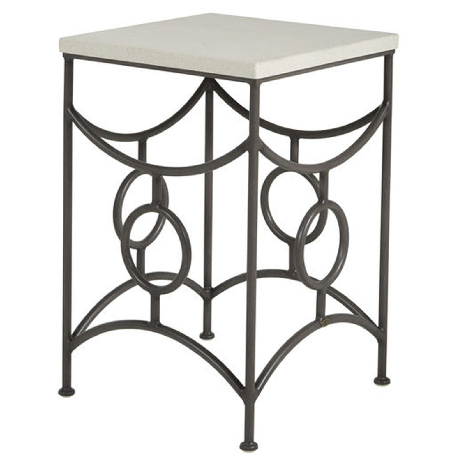 Summer Classics Trestle Travertine Iron Outdoor End Table