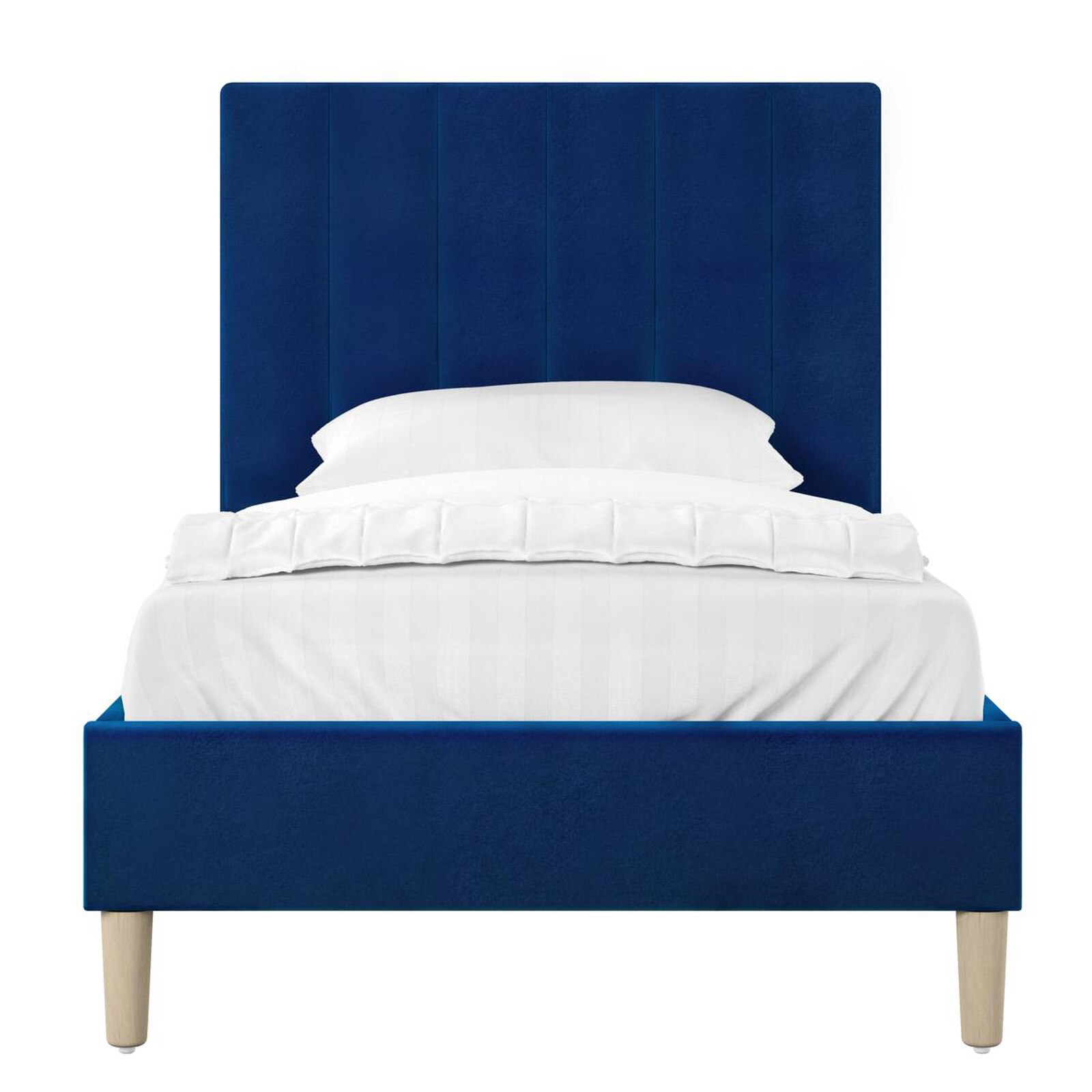 Scott Living Lakewood Blue Velvet Rubberwood Twin Size Upholstered Bed
