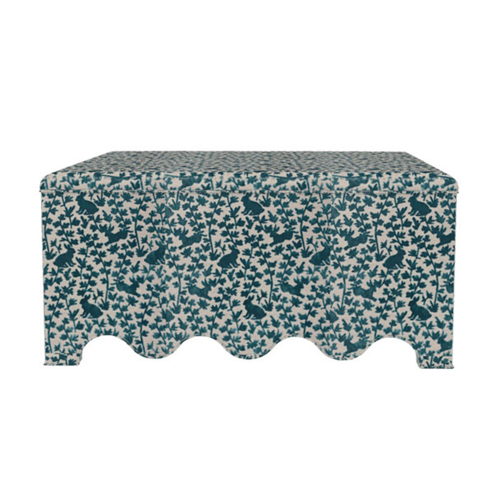 Worlds Away 36" Scalloped Bottom Square Upholstered Ottoman - Eureka BL